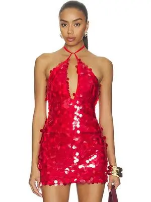 Superdown Sequin Halter Neck Top - Red