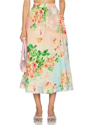 Hemant & Nandita Midi Skirt In Floral Print Linen - Multi