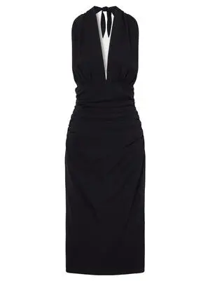 Dolce & Gabbana Halterneck Backless Silk-blend Midi Dress - Black
