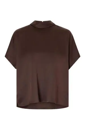Brunello Cucinelli Draped Silk-satin Blouse - Brown