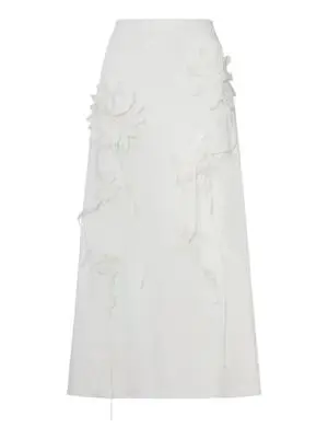 Farm Rio Floral Appliqué A-line Midi Skirt - White