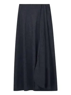 Giorgio Armani Long Flannel Wool And Cashmere Skirt With Side Drape - Grey