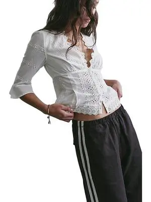 Free People Salone Eyelet Blouse - Clean Ivory
