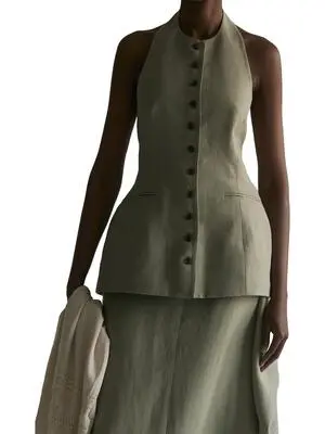 HEIRLOME Lupita Halter Top In Linen - Sage