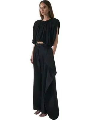 HEIRLOME Rickie Asymmetrical Draped Wide Leg Trousers - Black