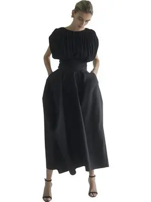 HEIRLOME Karla Midi Skirt In Italian Silk-wool Faille - Black