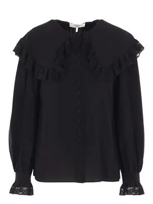 Chloé Lace-detailed Oversized Collar Blouse - Black
