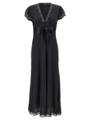 Rixo Marlice V-neck Dress With Lace And Tie Waist - Black