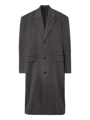 Balenciaga Houndstooth Long Coat - Black