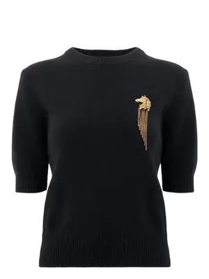 Chloé Short-sleeved Knitted Pullover With Horse Brooch - Black