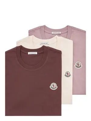 Moncler Logo Patch Three-pack Cotton Jersey T-shirts - Red