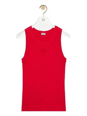 Loewe Anagram Embroidered Ribbed Tank Top - Red