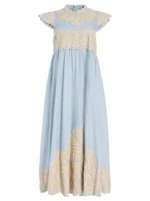 Sea Alexandra Embroidery Cap-sleeve Midi Dress - Blue