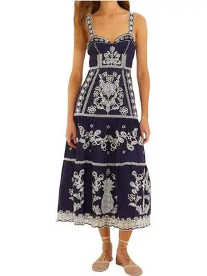 Farm Rio Richelieu Midi Dress - Black