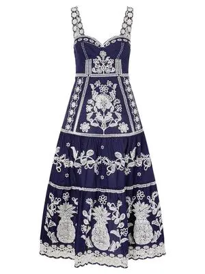 FARM RIO Farm Rio Richelieu Embroidered Sleeveless Midi Dress