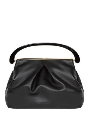 Dries Van Noten Folded Leather Tote Bag With Resin Handle - Black