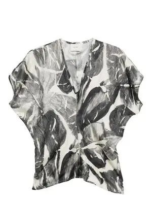 ALYSI Printed V-neck Short Sleeve Shirt - Gray
