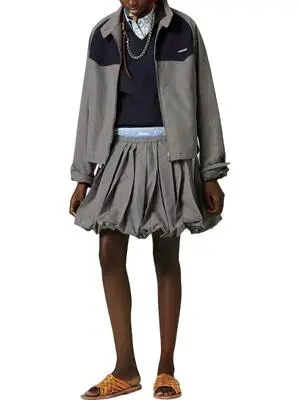 Miu Miu Pleated Gingham Check Mini Skirt - Grey