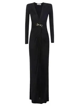 Elisabetta Franchi Gathered Maxi Dress With Gold-tone Hardware - Black