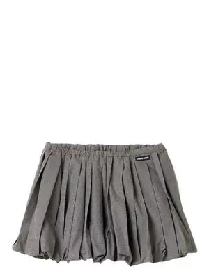 Miu Miu Pleated Gingham Check Mini Skirt - Grey