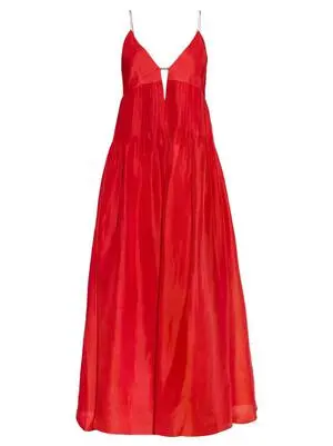 Tory Burch Double T-detail Pleated Maxi Dress - Red