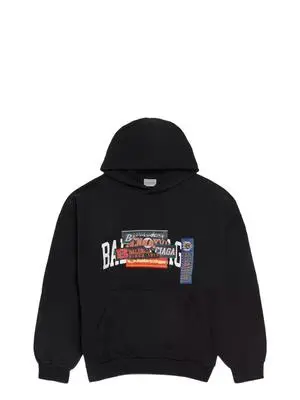 Balenciaga Logo Print Cotton Hoodie - Black