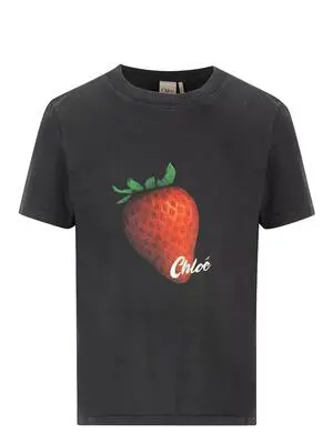 Chloé Strawberry Print Cotton T-shirt - Grey