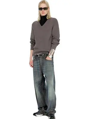 DIESEL® Diesel Ribbed V-Neck Sweater With Layered Technical High Neck Multicolor