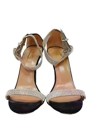 AQUAZZURA Suede Crystal-embellished Sandals - Silver
