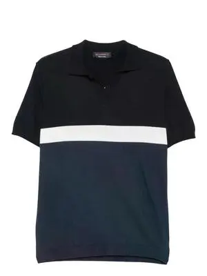 JEORDIE'S Colour-block Short-sleeve V-neck Cotton Shirt - Blue
