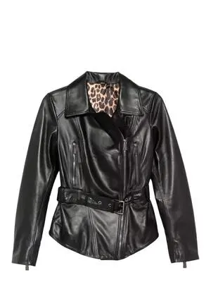 ADRIANNA FERETTI Leather Biker Jacket - Black