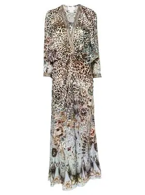 Camilla Twist-front Leopard-print V-neck Silk Maxi Dress - Neutrals