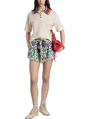 SIEDRES Open-knit Polo Shirt With Crochet Collar - Neutrals