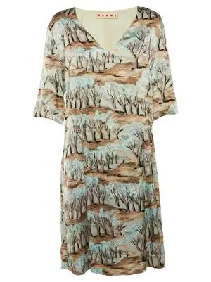 Marni Pleated Midi Dress - Brown
