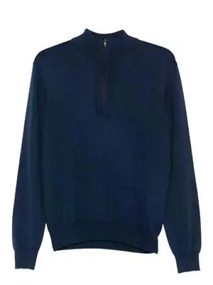 SERGIO MORETTI FIRENZE Quarter-zip Long-sleeve Polo Shirt - Blue