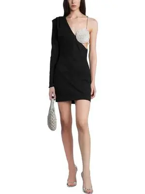 NUE Crystal Embellished One-shoulder Dress - Black