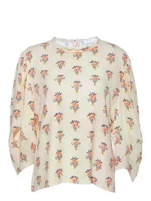 Chloé Printed Puff-sleeve Blouse - Neutrals