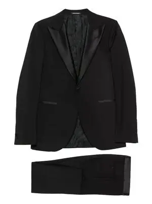 Emporio Armani Satin-trim Peak-lapel Suit - Black