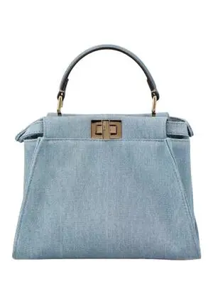 Fendi Mini Peekaboo Embroidered Denim Tote Bag - Blue