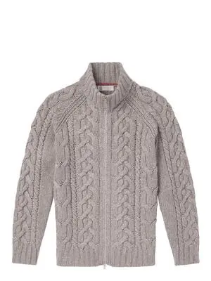 Brunello Cucinelli Cable-knit Cashmere Zip-up Sweater - Gray