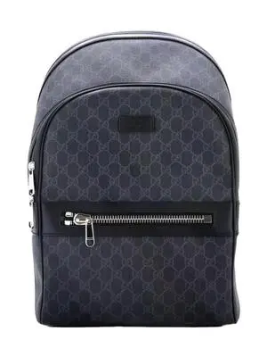 Gucci Gg Coated Canvas Medium Backpack With Front Zip Pocket - Black