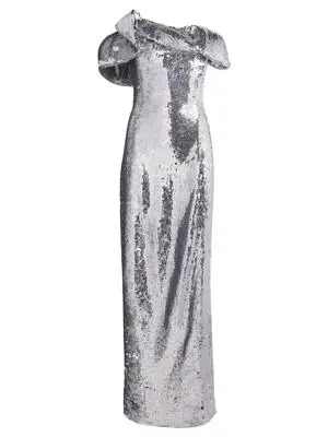 Rachel Gilbert One-shoulder Embellished Gown - Silver