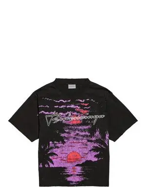 Balenciaga Distressed Cotton Oversized T-shirt With Vintage Graphic - Black