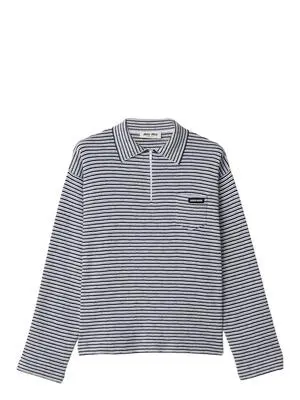 Miu Miu Striped Zip Polo Knit Top - White/blue