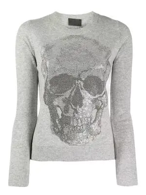 Philipp Plein Crystal Embellished Skull Cashmere Jumper - Grey