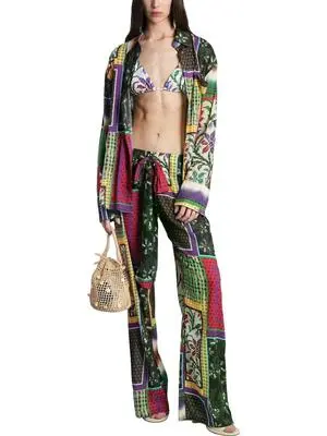 SIEDRES Patchwork Print Tie-waist Trousers - Red