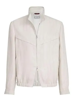 Brunello Cucinelli Brunello Cucinelli Linen Chevron Stripe Zip-Up Jacket Shell
