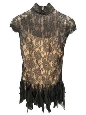 Valentino Garavani Short-sleeved Lace Dress With Floral Pattern - Black