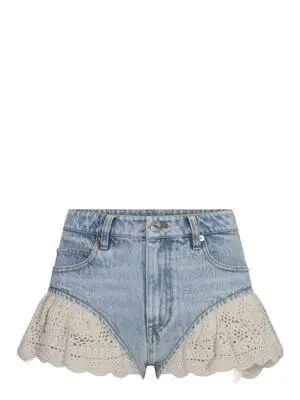 FRAME Crochet Denim Shorts - Blue