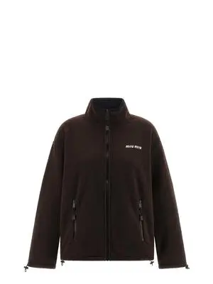 MIU MIU Miu Miu Fleece Zip-Up Sweatshirt With Embroidered Logo